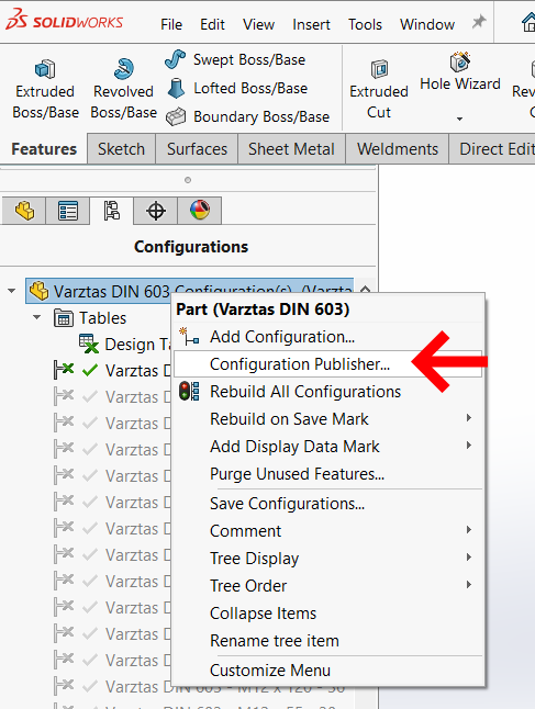 Kaip naudotis SOLIDWORKS Configuration Publisher