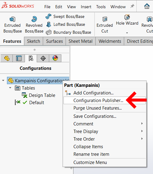Kaip naudotis SOLIDWORKS Configuration Publisher